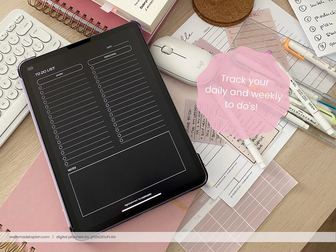 Dark Mode to Do List Digital Planner | Weekly to Do List | Task ...