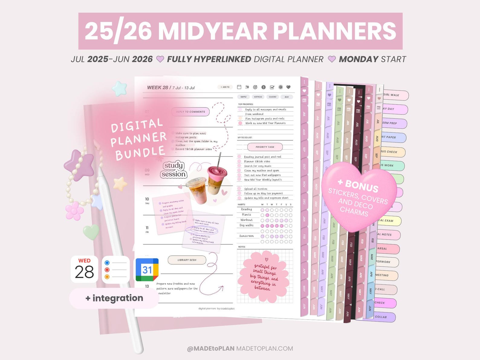 2025-2026 Mid Year Digital Planner Bundle | Hyperlinked Dated Monthly ...