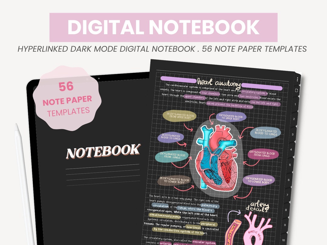 Dark Mode Portrait Digital Notebook | Student Note Taking Digital ...