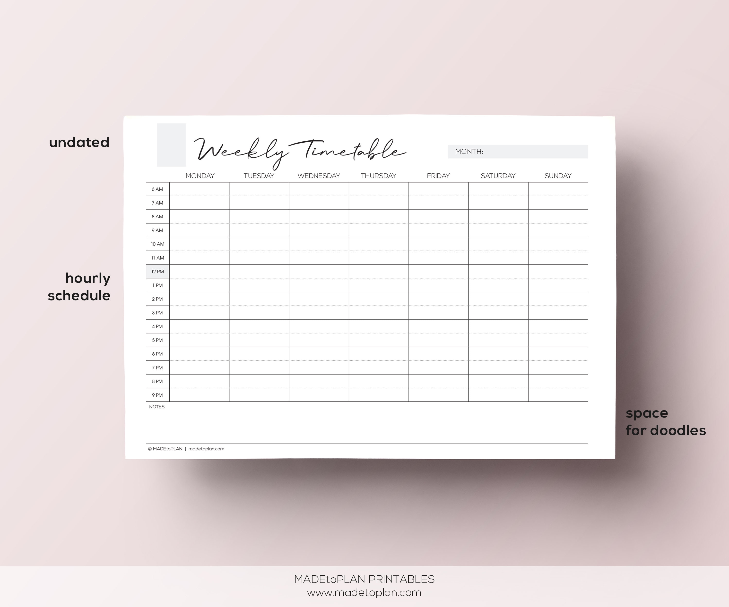 Home Office Organization - Hourly Weekly Schedule - Printable Weekly ...