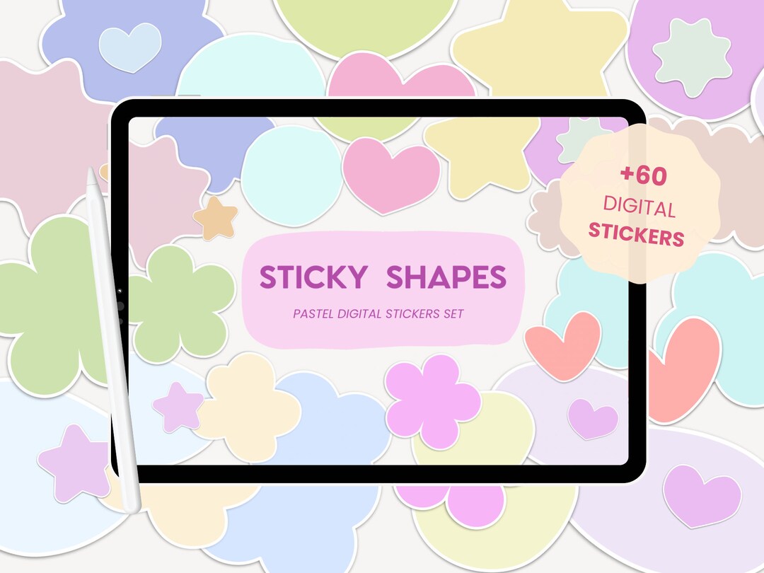 Abstract Digital Stickers Bundle | Pastel Sticky Shapes | Shape ...