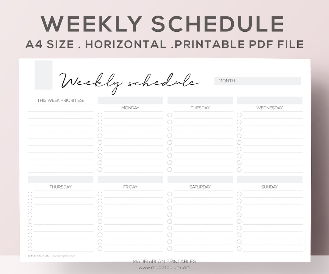 Home Office Organization - Weekly Schedule - Printable Weekly Timetable ...