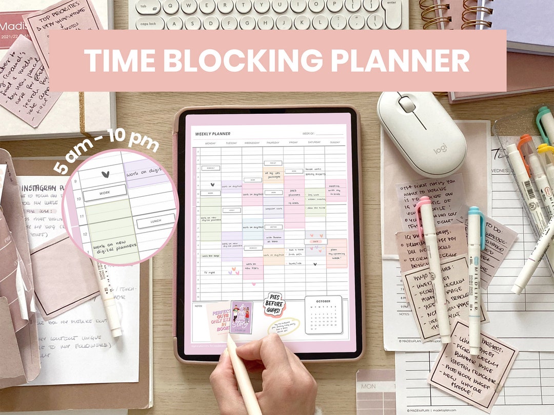 Digital Hourly Weekly Planner | Time Block Spread | Time Blocking ...