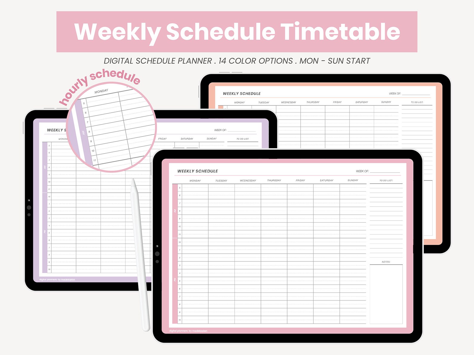 Simple Weekly Study Schedule Revision Timetable Hourly - Etsy