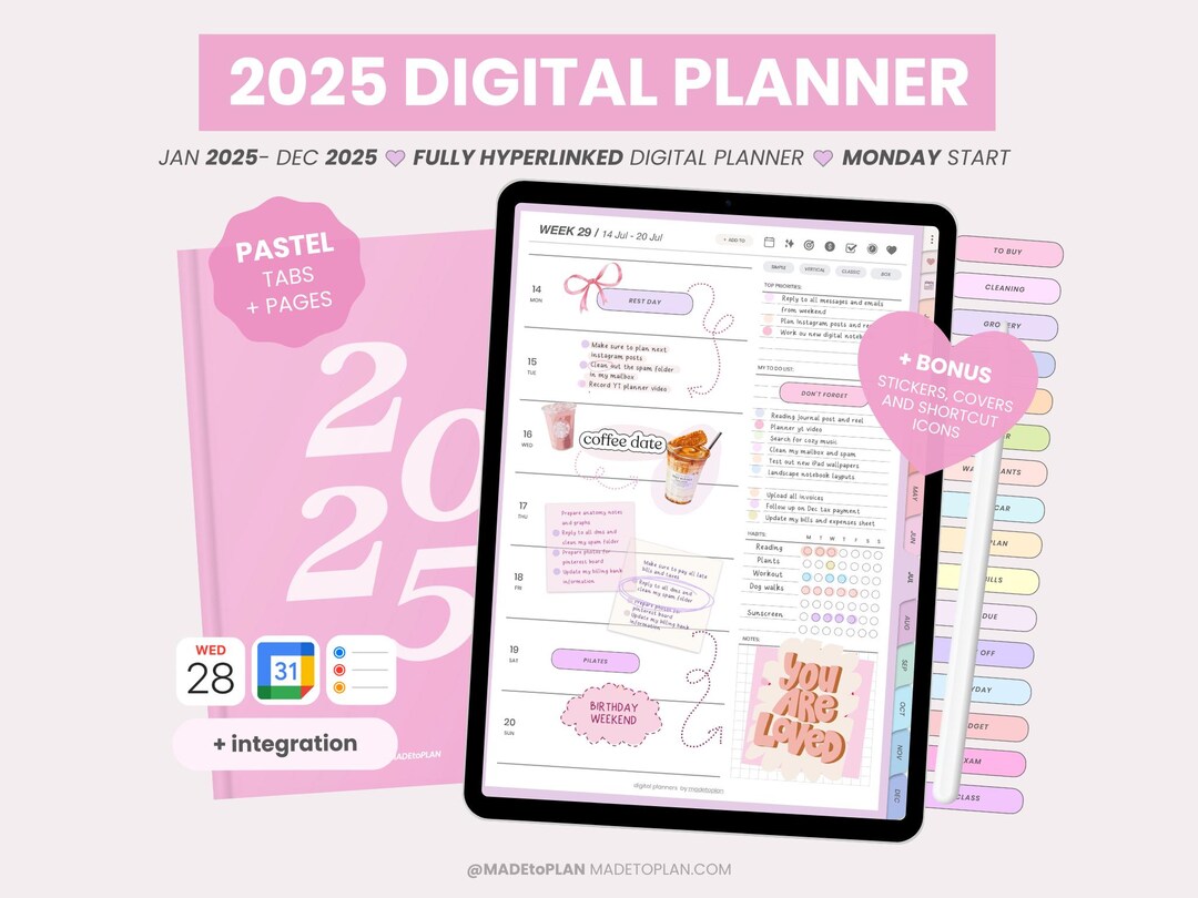 2025 Digital Planner | Portrait Weekly Planner | Dated Monthly Weekly ...