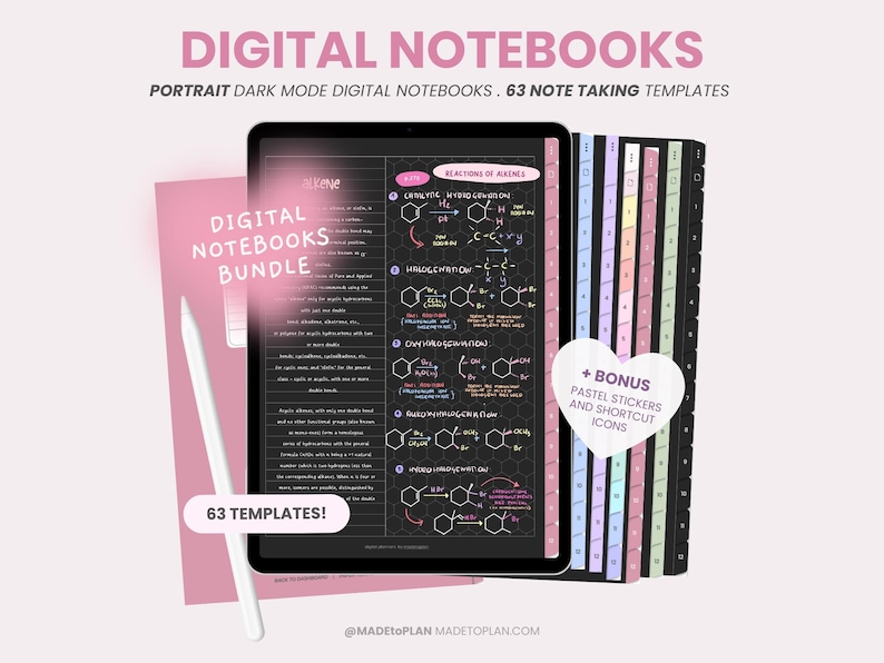 Student Digital Notebooks Bundle | College Academic Templates | Dark ...