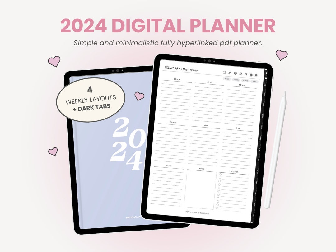 2024 Digital Planner 2024 Portrait Planner Daily Weekly Monthly ...