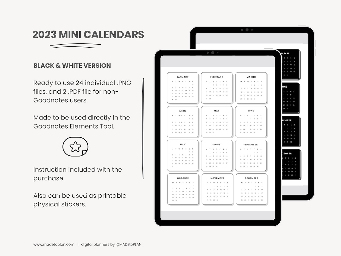 2023 Calendar Stickers | Essential Widget Stickers | Goodnotes Elements ...