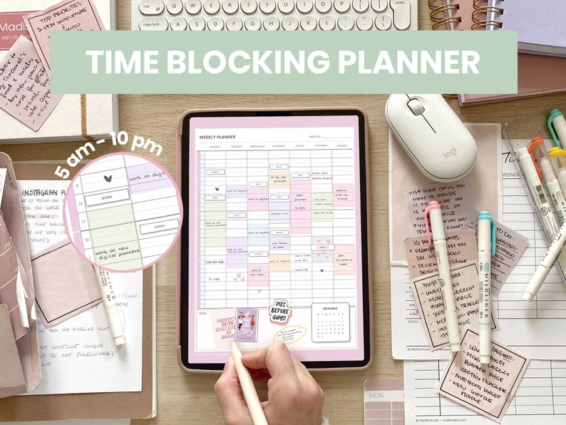 Digital Hourly Weekly Planner Time Block Spread Time - Etsy