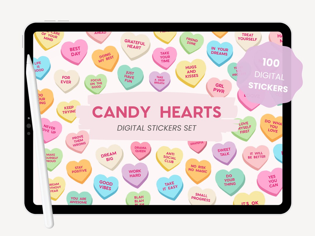 Candy Hearts Digital Stickers | Motivational Affirmation Stickers ...