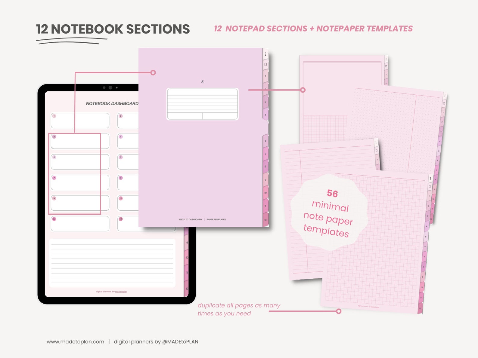 Portrait Digital Notebook | Pink Digital Note Paper Templates |student ...