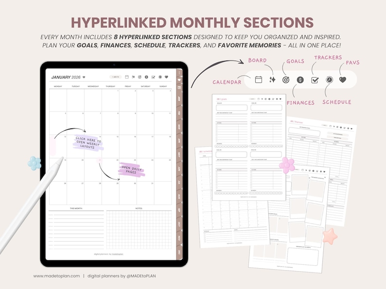 2026 Digital Planner | Portrait Weekly Planner | Dated Monthly Weekly ...