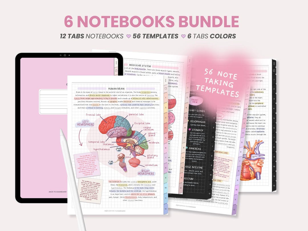 6 Student Digital Notebooks Bundle | Hyperlinked Note Taking Templates ...