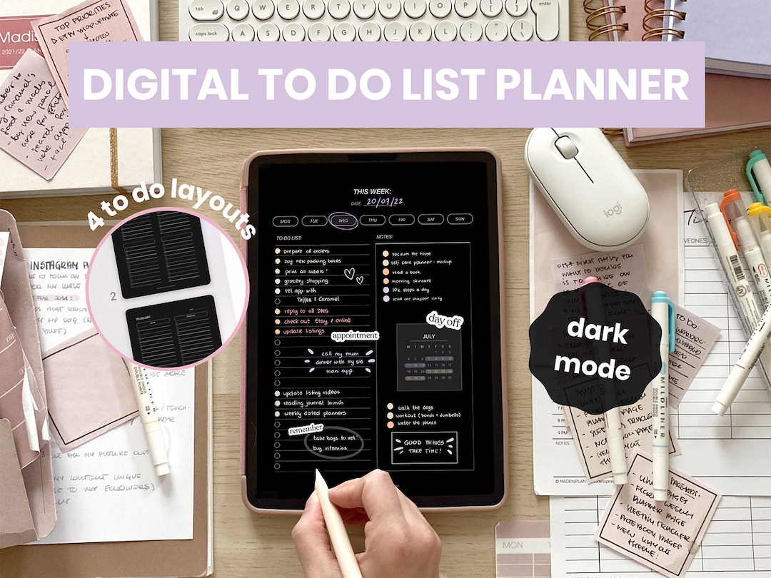 Dark Mode to Do List Digital Planner | Weekly to Do List | Task ...