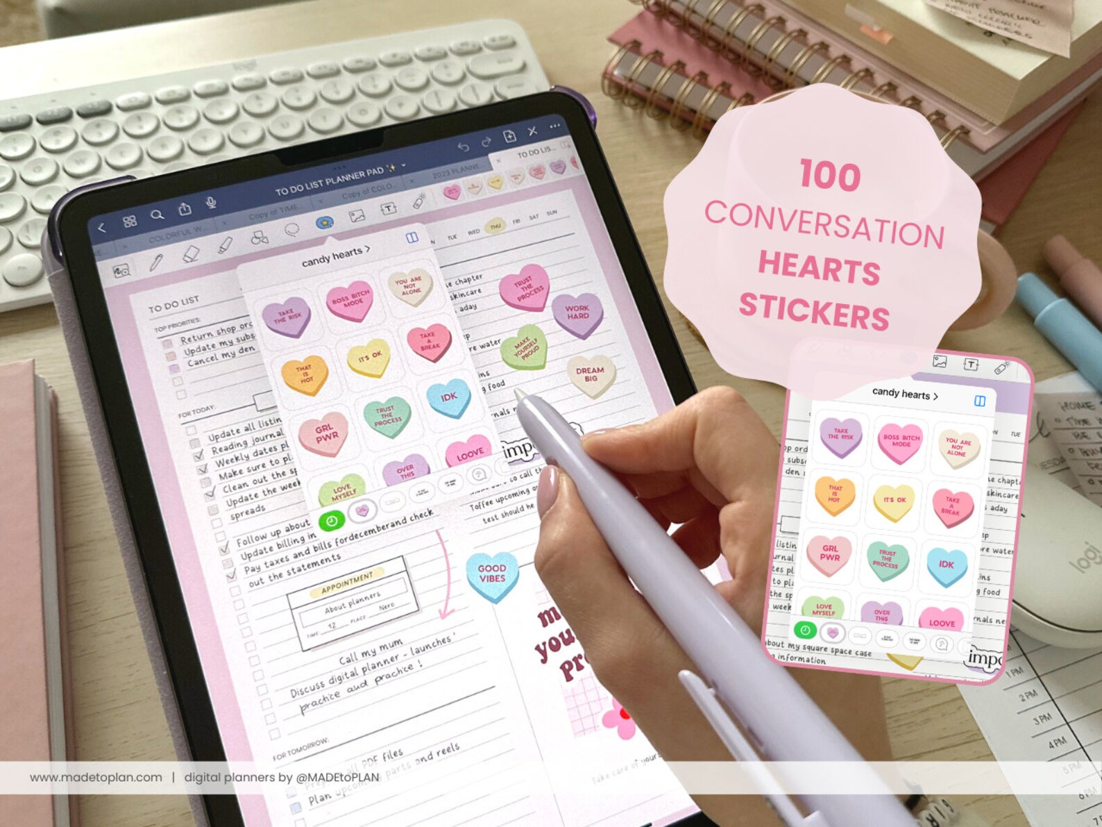 Candy Hearts Stickers Conversation Hearts PNG Cute Pastel Digital ...