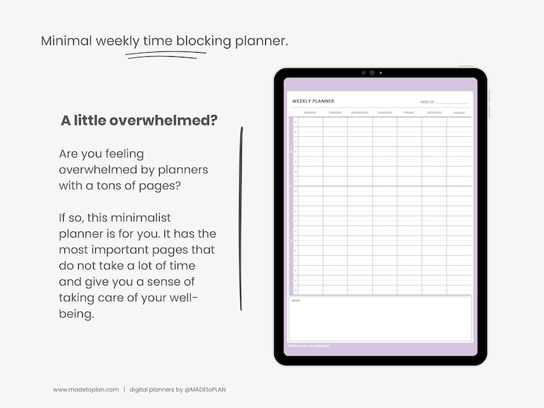 Digital Hourly Weekly Planner Time Block Spread Time - Etsy