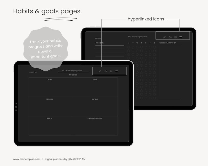 Dark Mode Digital Weekly to Do Planner to Do List Checklist - Etsy