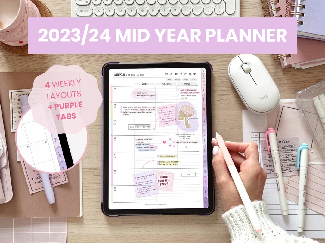2023-2024 Mid Year Digital Planner Dated Daily, Weekly, Monthly Digital ...
