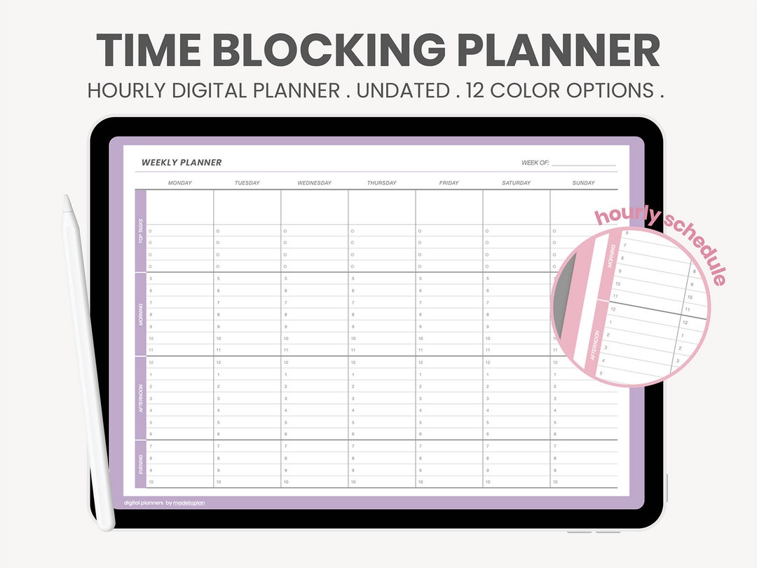 Digital Hourly Weekly Planner | Time Block Spread | Time Blocking ...