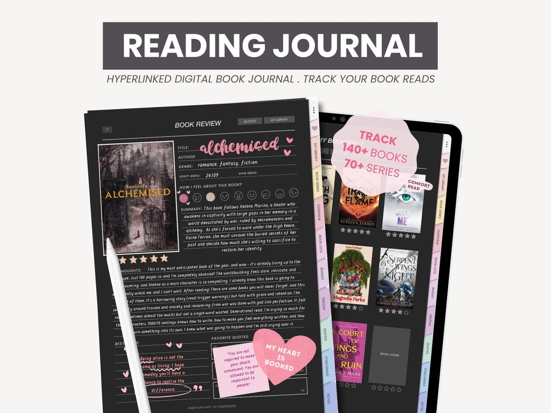 Digital Reading Journal | Dark Academia Black Reading Planner | Book ...