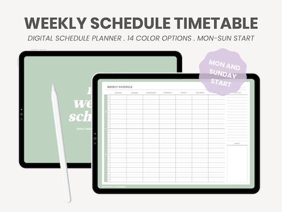 Digital Weekly Schedule Timetable Hourly Weekly Organizer - Etsy