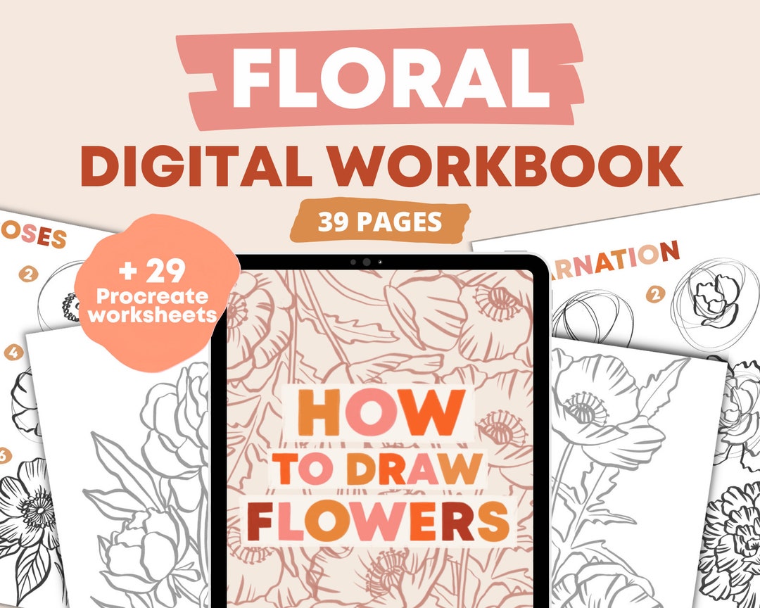 How to Draw Flowers Procreate Workbook Floral Digital Step-by-step ...