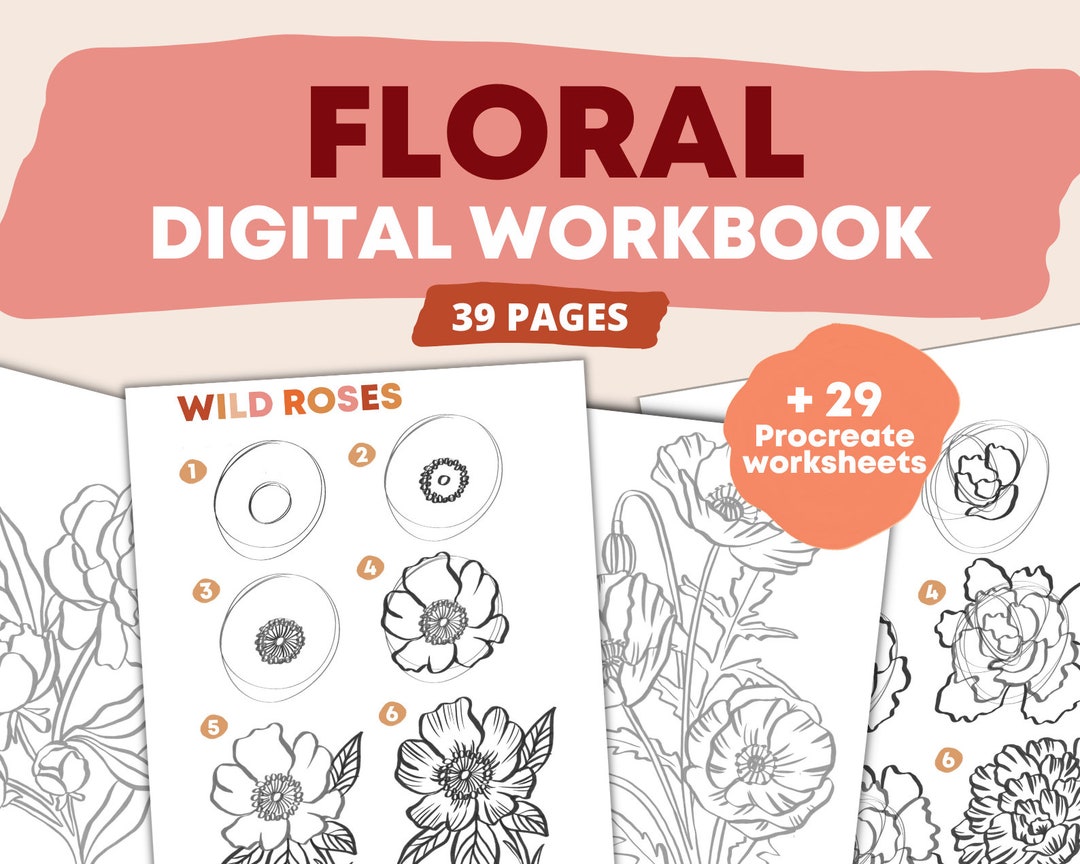How to Draw Flowers Procreate Workbook Floral Digital Step-by-step ...