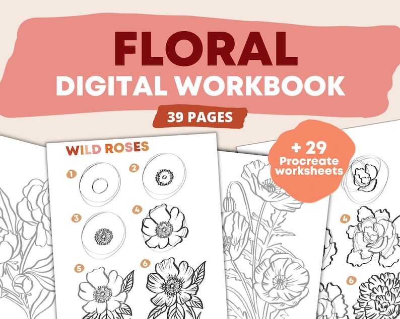 How to Draw Flowers Procreate Workbook Floral Digital | Etsy
