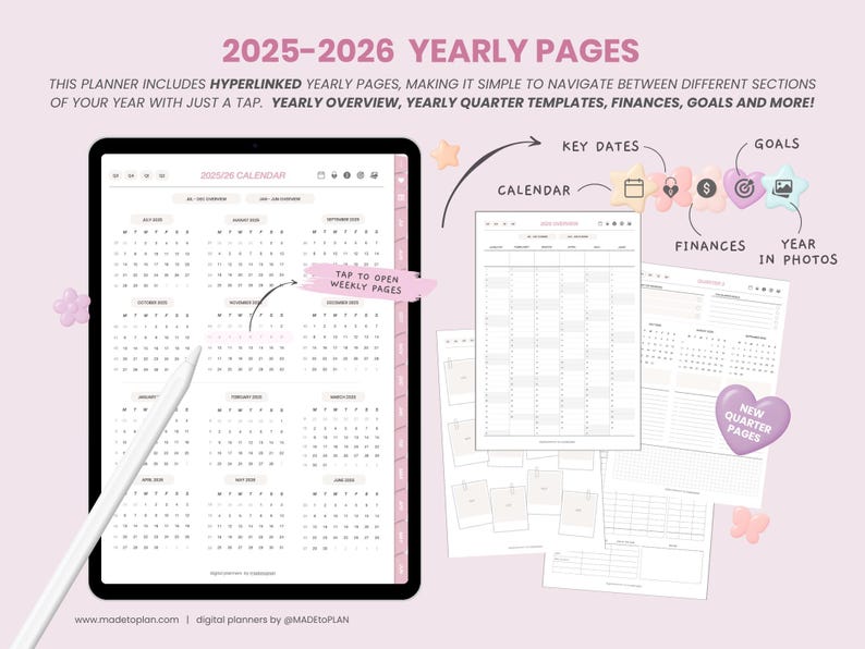 2025-2026 Portrait Mid Year Digital Planner | Hyperlinked Dated Monthly ...