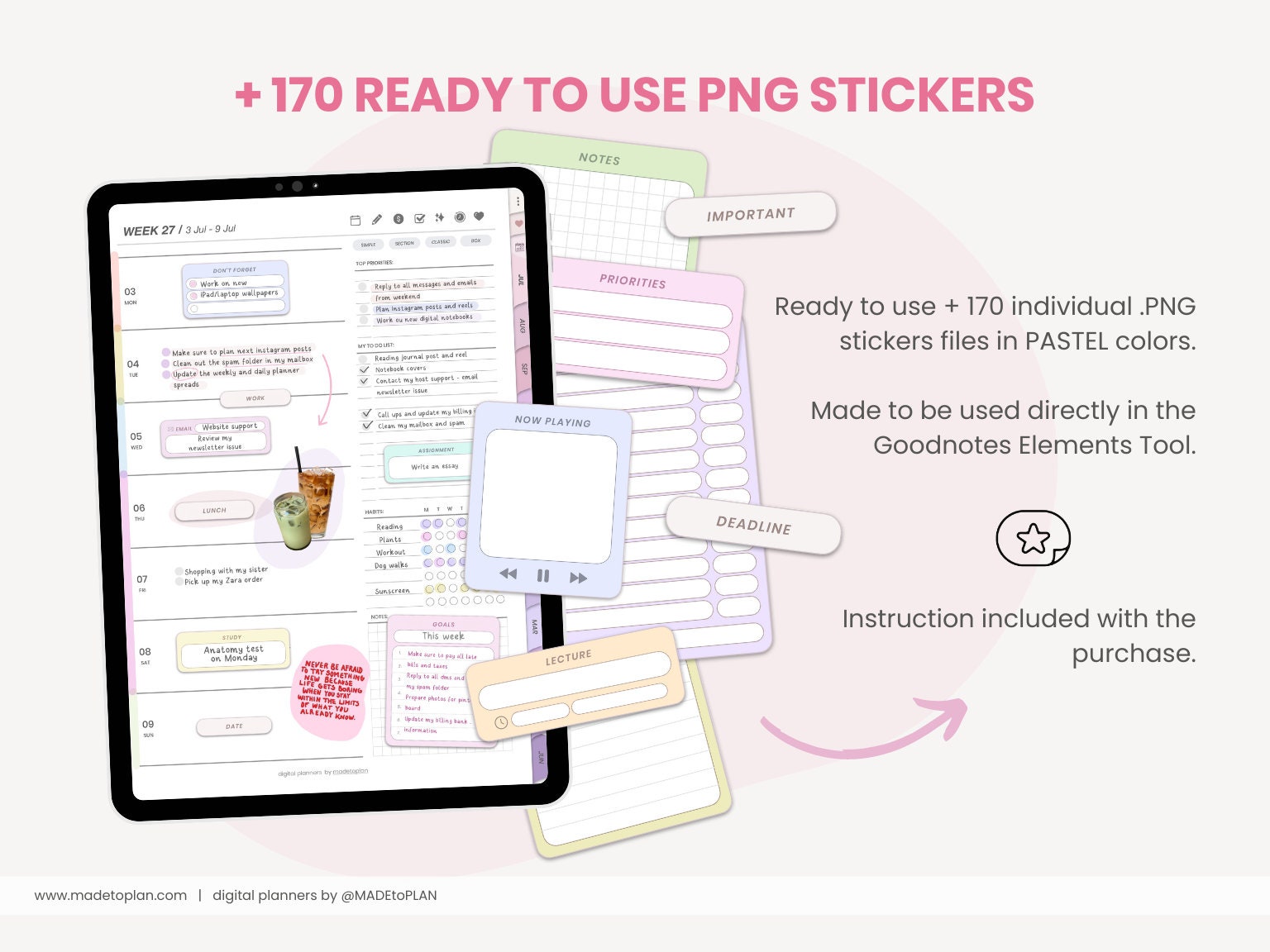 Everyday Life Digital Stickers | Productivity Digital Stickers | Pastel ...