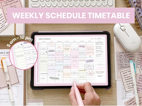 Digital Weekly Schedule Timetable Hourly Weekly Organizer - Etsy