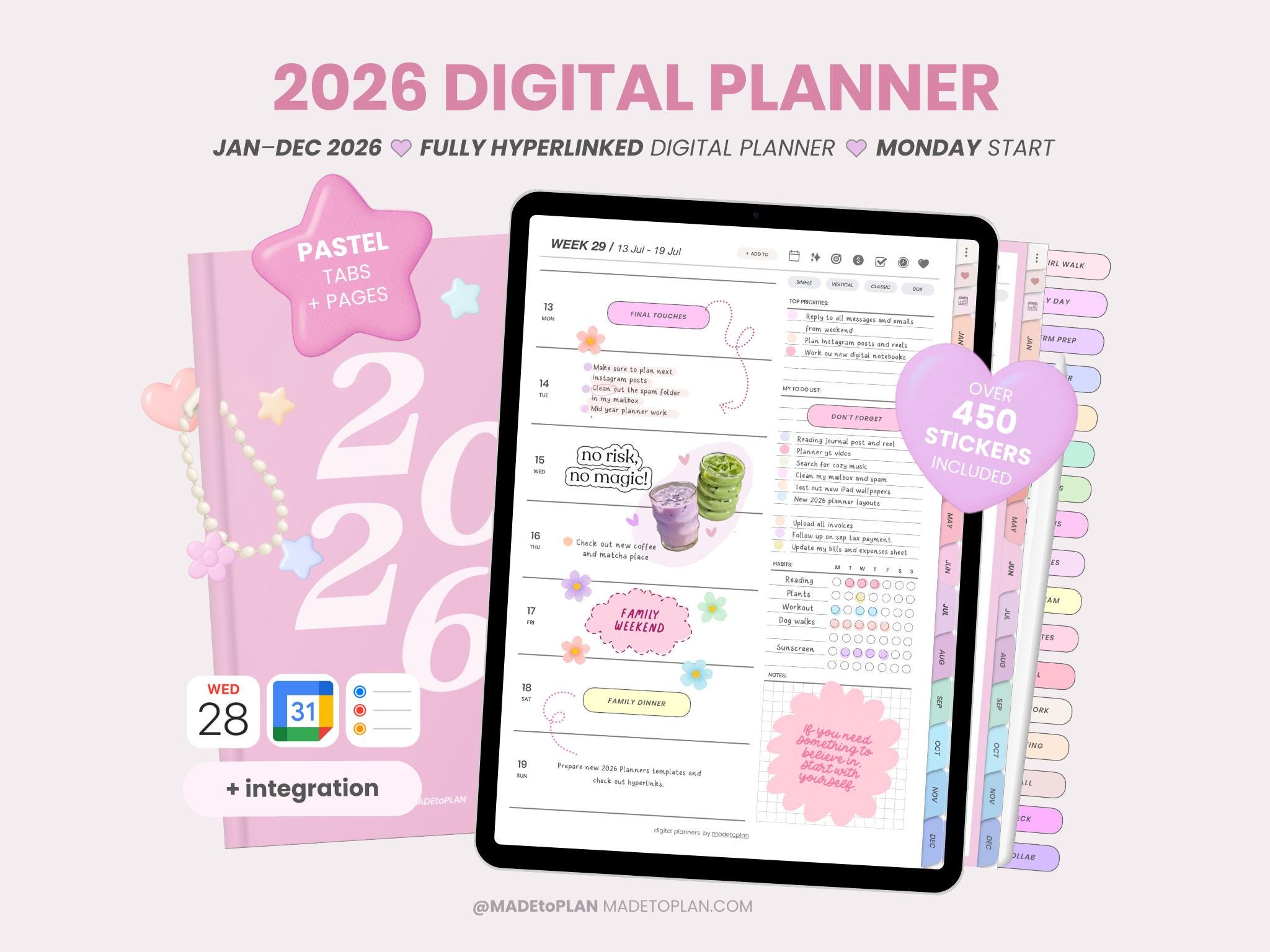 2026 Digital Planner | Portrait Weekly Planner | Dated Monthly Weekly ...