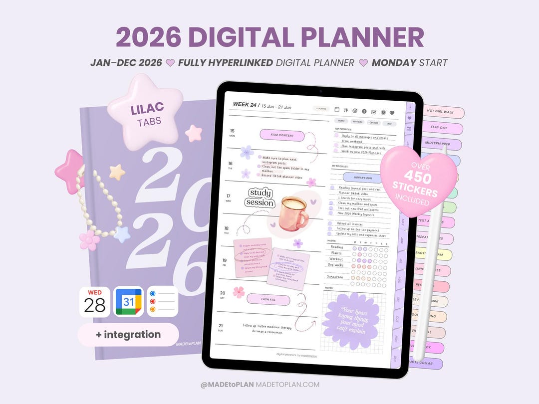 2026 Digital Planner | Portrait Weekly Planner | Dated Monthly Weekly ...