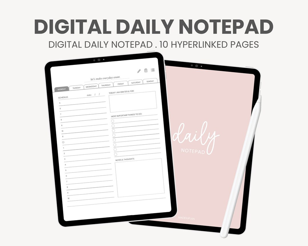 Digital Daily Notepad | to Do List Digital Planner | Portrait Digital ...