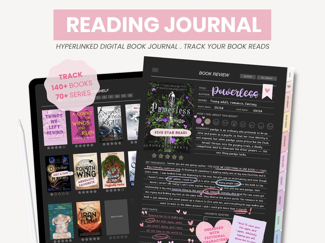 Digital Reading Journal for Fantasy Readers | Dark Mode Reading Planner ...