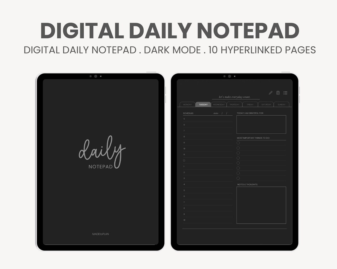 Dark Mode Digital Daily Notepad to Do List Digital Planner - Etsy
