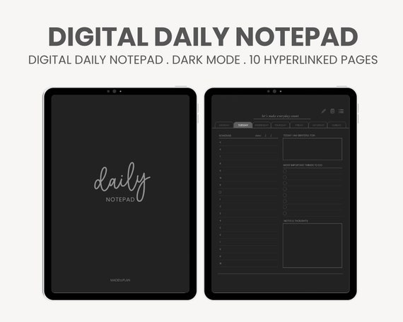 Dark Mode Digital Daily Notepad to Do List Digital Planner - Etsy