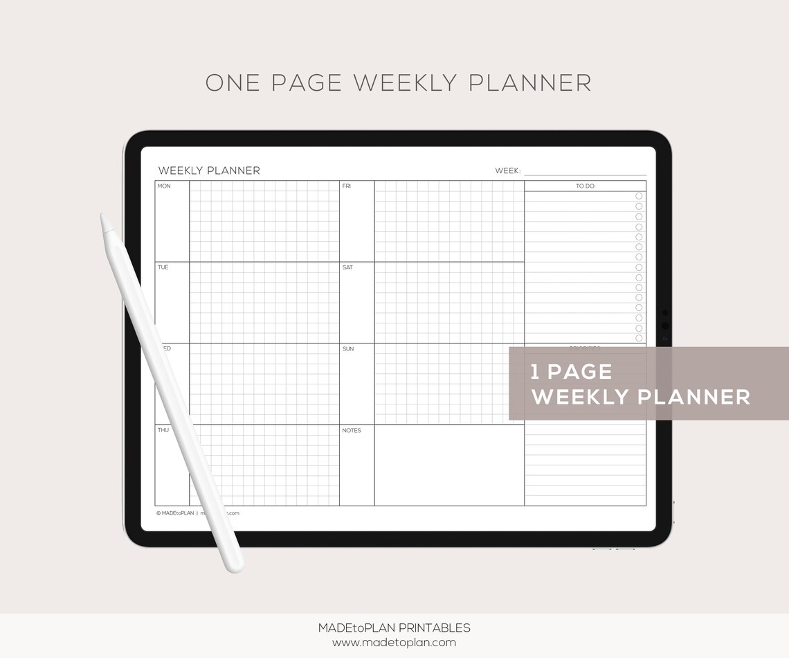 Digital Weekly Planner Grid Planner Undated Digital - Etsy