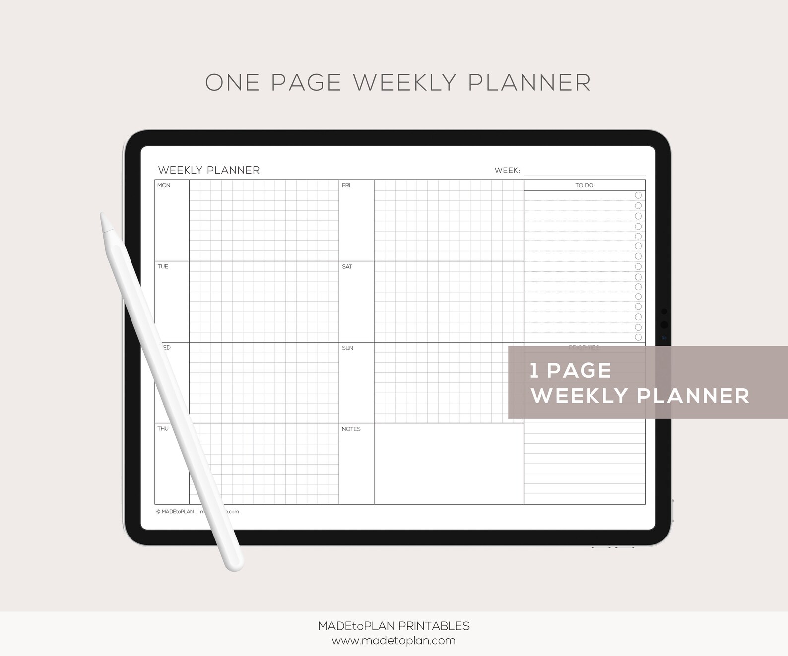 Digital Weekly Planner Grid Planner Undated Digital - Etsy