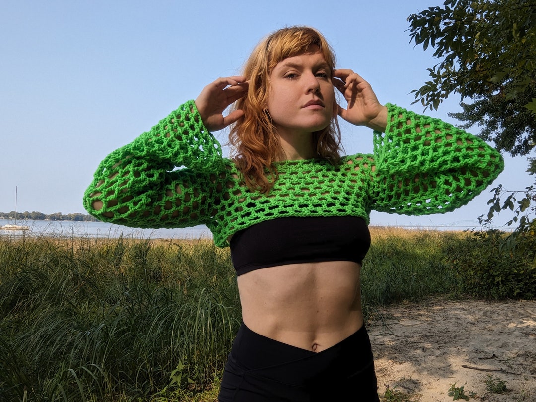 Neon Mesh Crochet Shrug, Crochet Sleeves, Blacklight Reactive, Rave ...