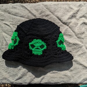 Neon Skulls Crochet Bucket Hat, Bucket Hat, Halloween, Emo, Uv Reactive ...