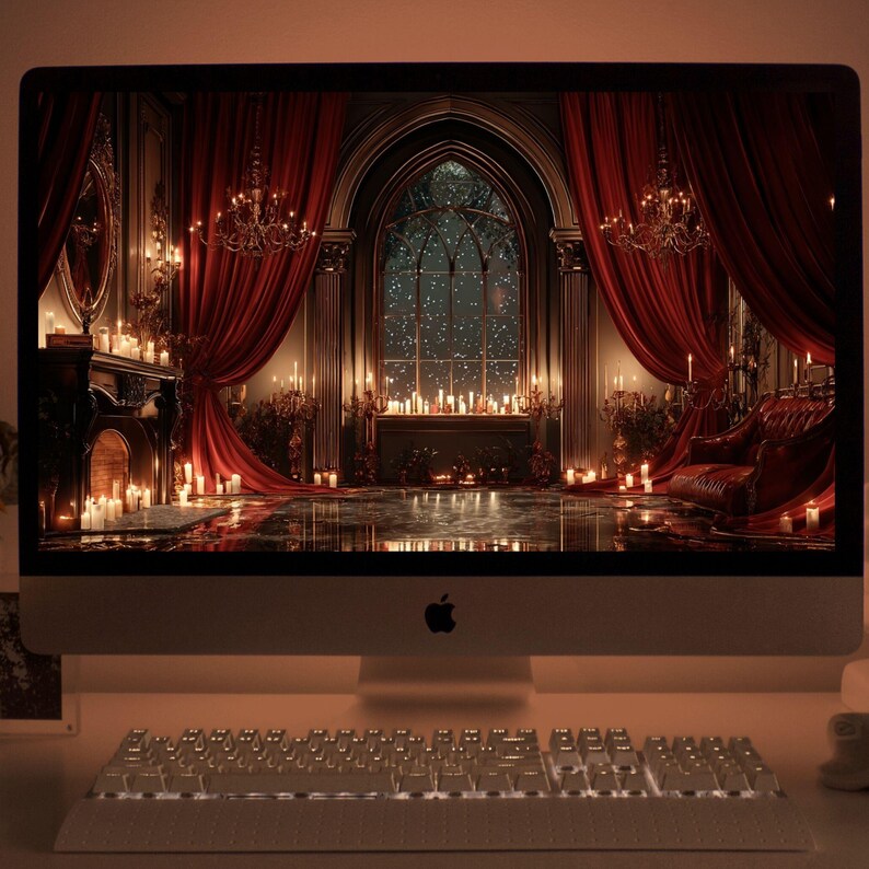 Gothic Winter Manor Vtuber Background | Luxurious Red Fireplace Room ...