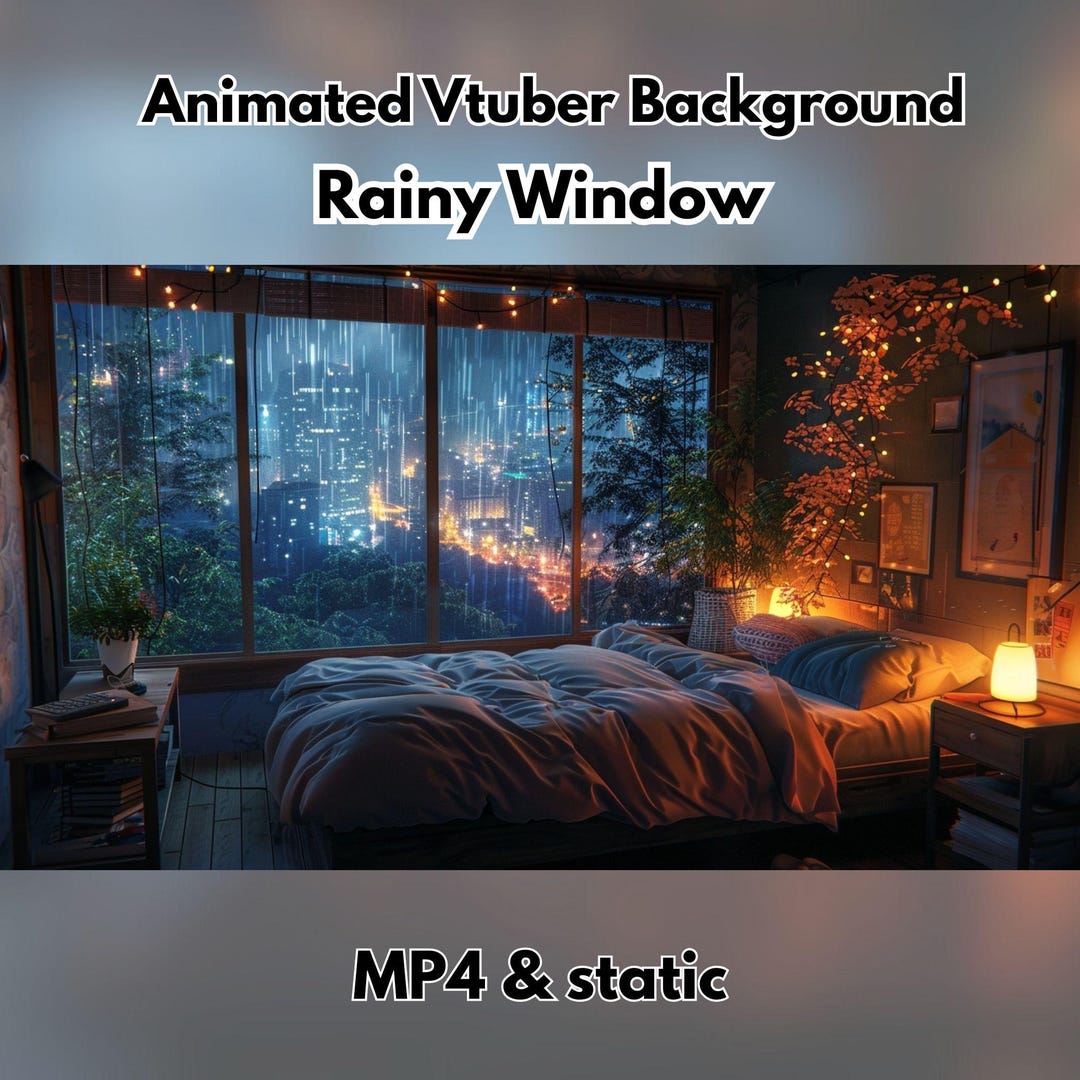 Rainy Night Window Vtuber Background: Cozy Anime Room (digital Download ...