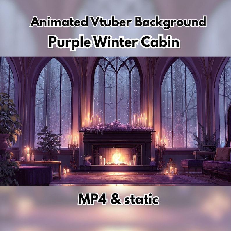 Gothic Winter Cabin Vtuber Background | Purple Fireplace Cozy Room ...