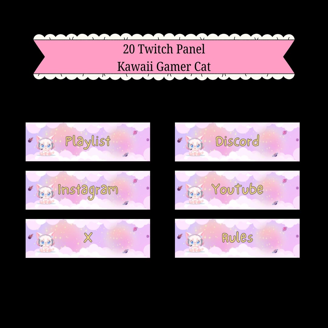 Kawaii Twitch Panels PNG | Cute Gamer Girl Streaming Graphics | Pastel ...