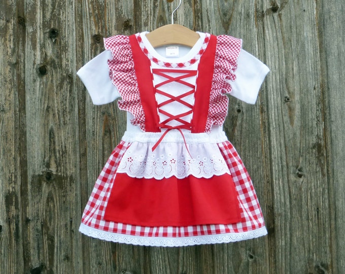 Babys First Dirndl, Baby Dirndl, Red Checkered Christening Robe ...
