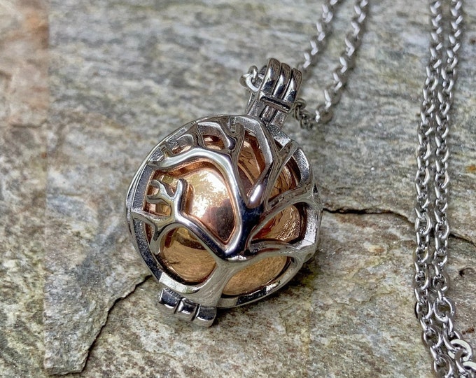 Silver Metal Tree of Life Cage Locket With Rose Gold Color Stainless ...