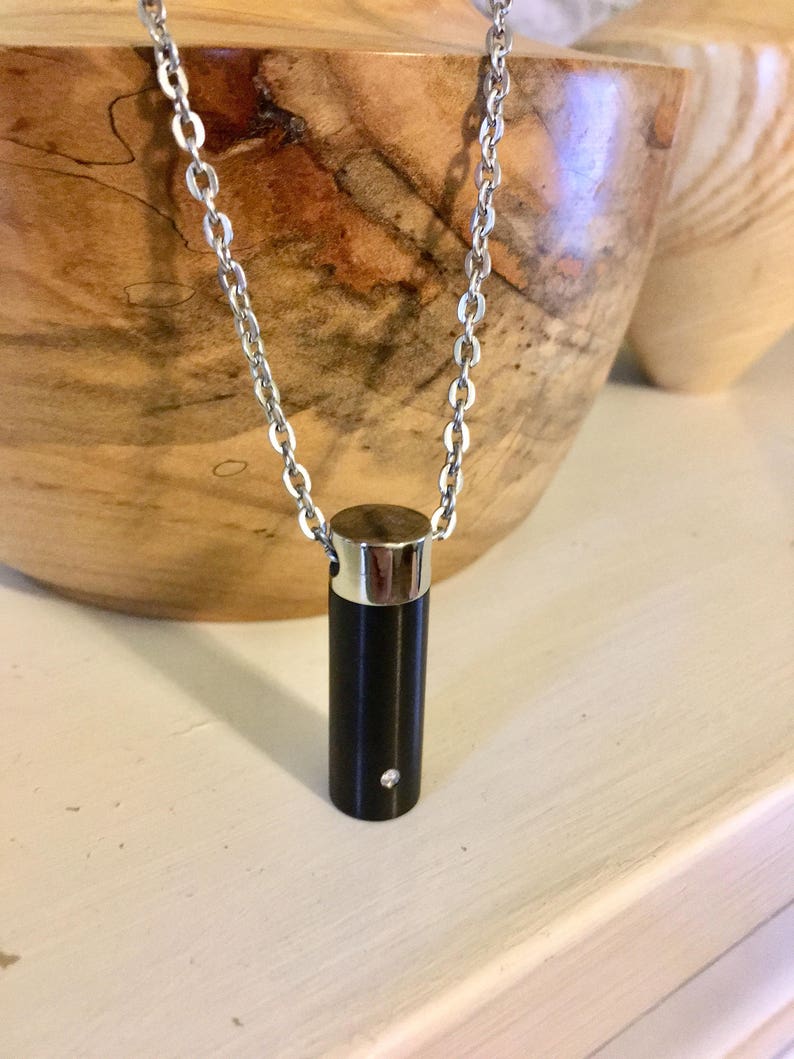 Black Stainless Steel Vial Cremation Pendant With One Clear Crystal ...