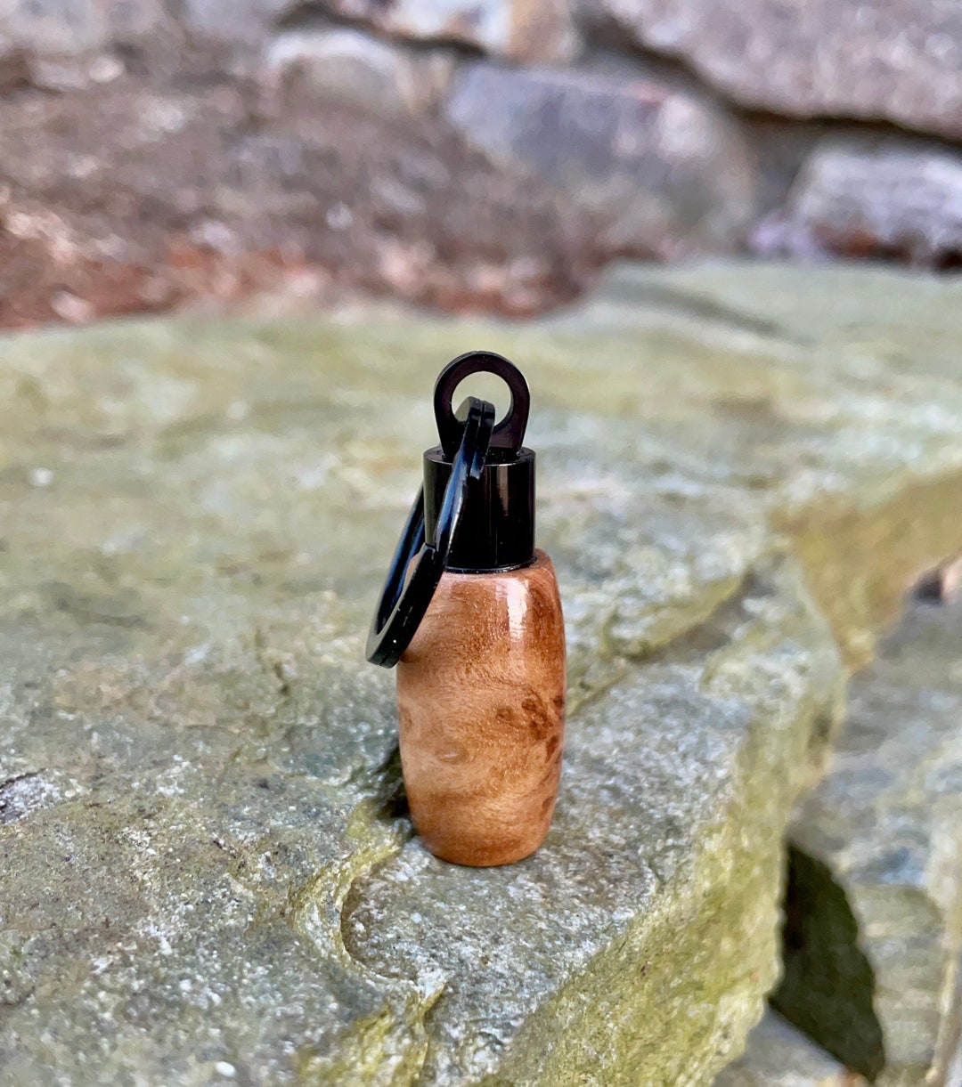 Grey Box Burl & Black Stainless Steel Cremation Keychain | Cremation ...