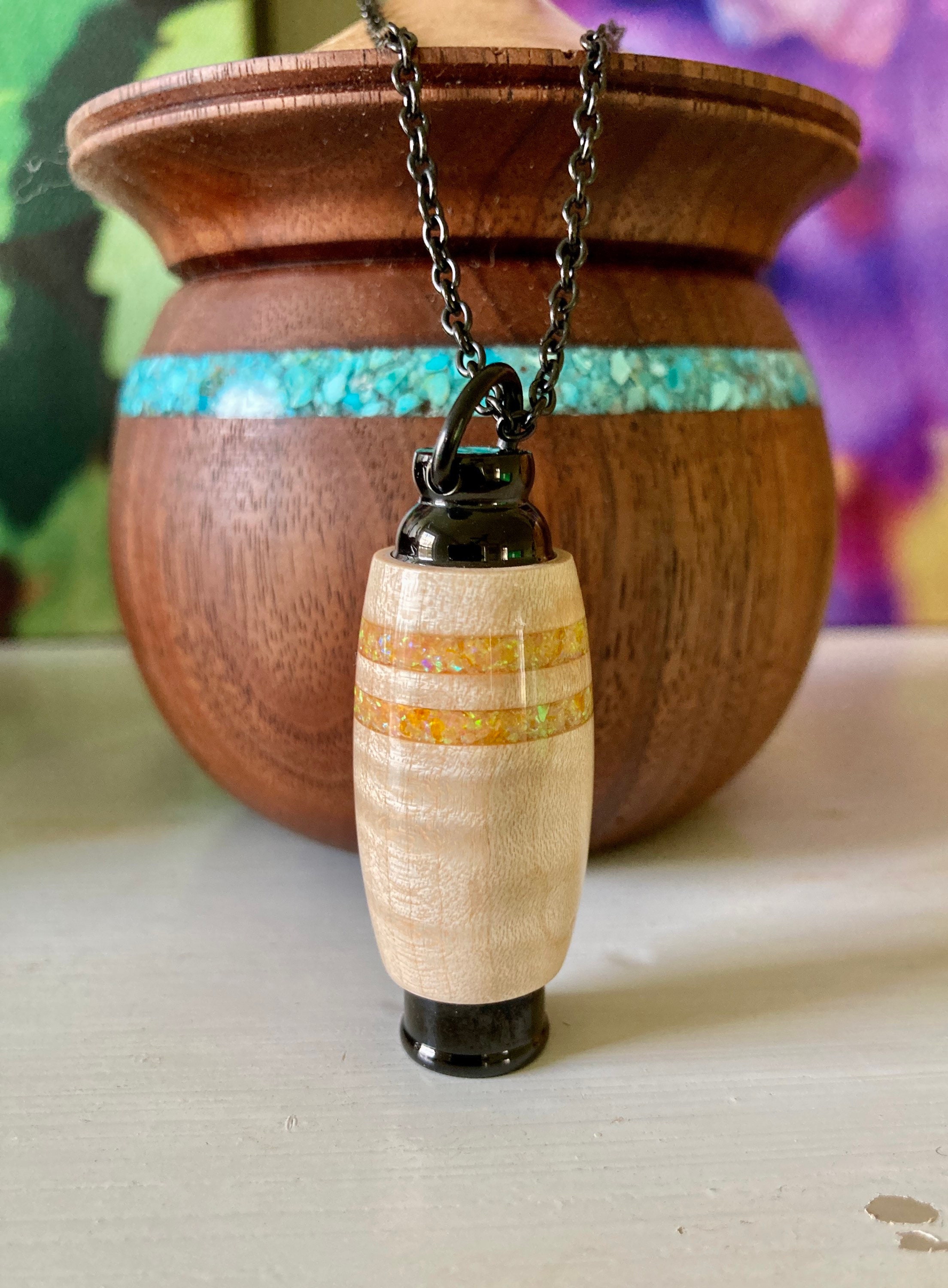 Honey Opal Inlays On Tiger Maple With Black Stainless Steel | Etsy